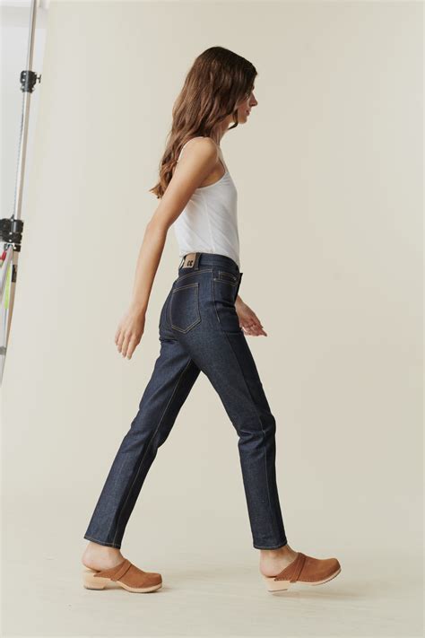Womens Straight Leg High Rise Denim Jeans Indigo Community Clothing
