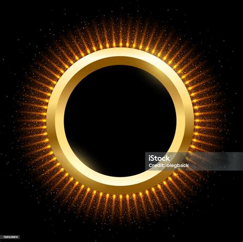 플래시 광선과 불꽃이 있는 금 반지 가장자리와 플레어가 있는 3d 원형 반짝이는 황금 프레임 0명에 대한 스톡 벡터 아트 및 기타 이미지 Istock
