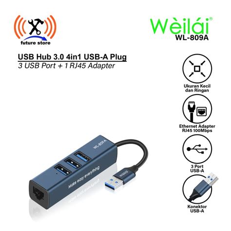 Promo Weilai WL 809A USB HUB 4 In1 USB A Plug USB3 0 RJ45 Adapter Kota Tangerang Future