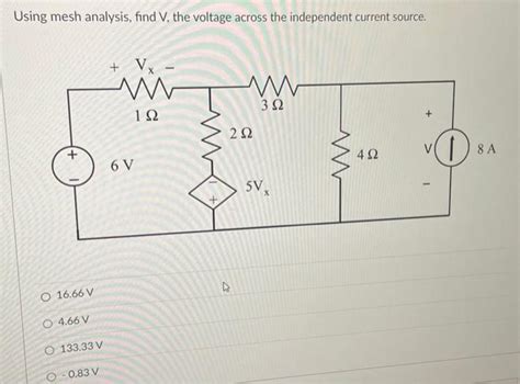 Solved Using mesh analysis, find V, the voltage across the | Chegg.com