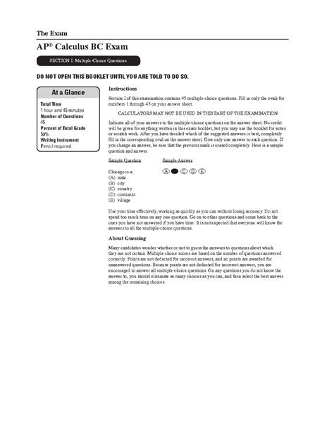 Ap Calculus Bc Practice Exam Calculus BC Practice Exam From The Administration