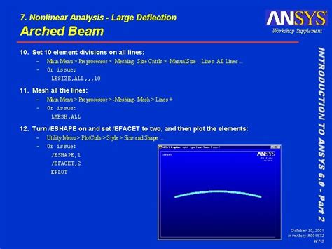 Workshop 7 Nonlinear Analysis Large Deflection Arched Beam
