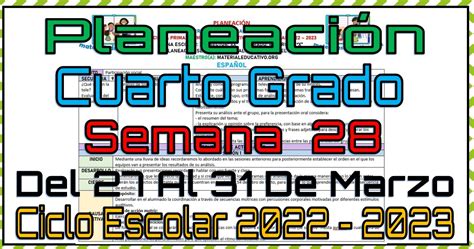 Planeación Del Cuarto Grado De Primaria De La Semana 28 Del 27 Al 31