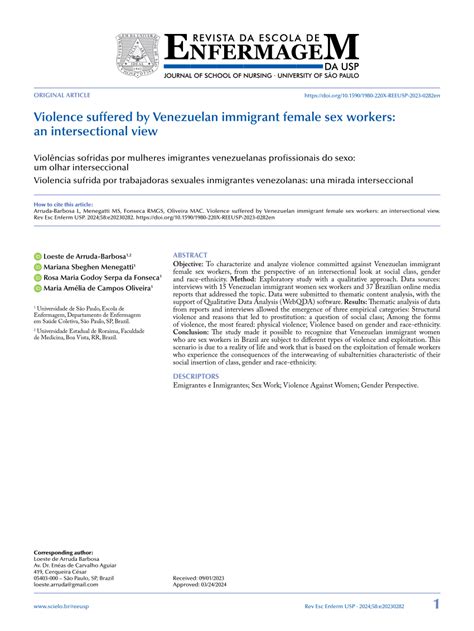 Pdf Violence Suffered By Venezuelan Immigrant Female Sex Workers An Intersectional View