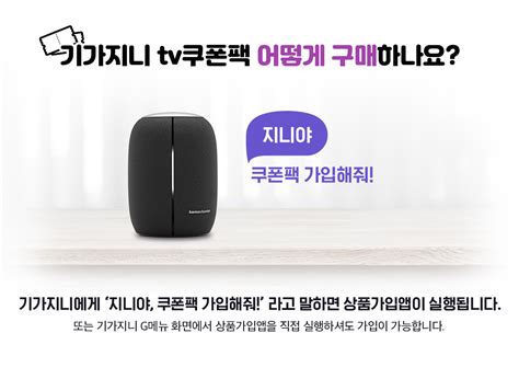 기가지니 Tv쿠폰팩 어떻게 구매하나요 지니야 쿠폰팩 가입해줘 기가지니에게 ‘지니야 쿠폰팩 가입해줘 라고 말하면 상품가입