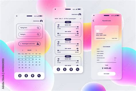 UI UX Screens Kit In Glassmorphism Style Smartphone Screen With Glass Overlay Effect Isolated
