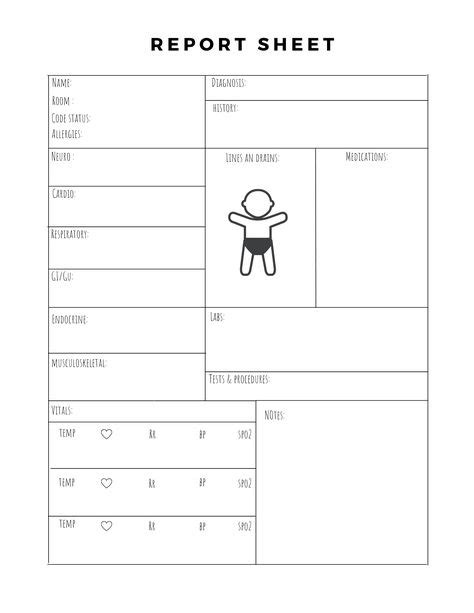 Pediatric Nurse Report Sheet