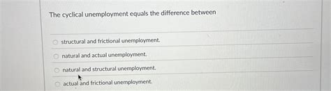 Solved The Cyclical Unemployment Equals The Difference Between Structural 1 Answer