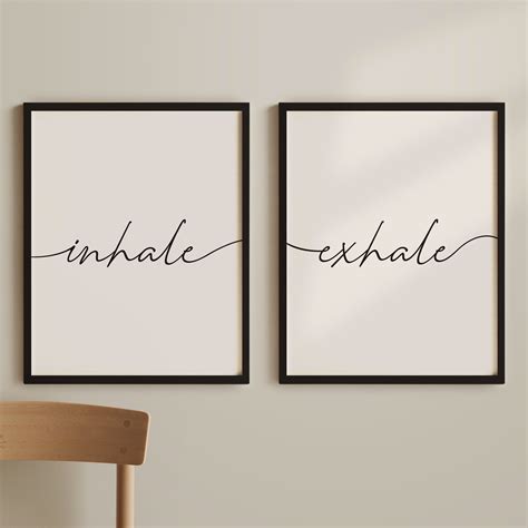 Inhale Exhale Wall Art Set Of 2 Prints Black And White Print Yoga