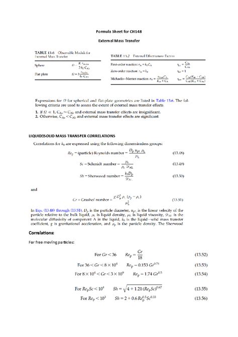 Formula Sheet In Ch148 Fvgfhwhw Statistical Analysis Formula Sheet For Ch External Mass