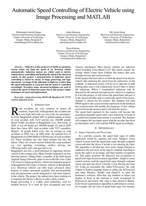 pdf automatic speed controlling of electric vehicle using image processing and matlab