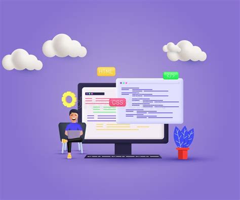 3d Vector Website Programming Coding Web Development Influencer Style Design Stock Vector