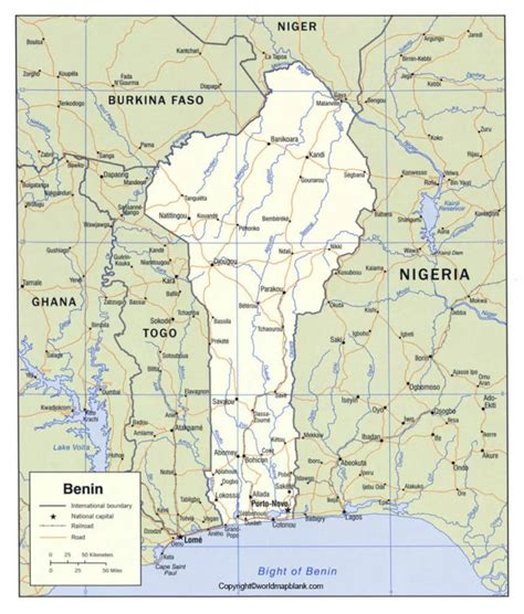 Labeled Map Of Benin With States Capital And Cities Printable World Maps