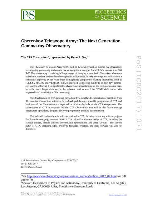 Pdf Cherenkov Telescope Array The Next Generation Gamma Ray Observatory