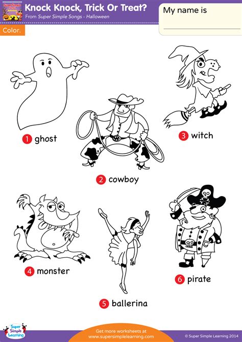 Knock Knock Trick Or Treat Worksheet Vocabulary Coloring Super Simple