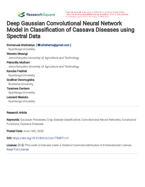 Pdf Deep Gaussian Convolutional Neural Network Model In Classification Of Cassava Diseases