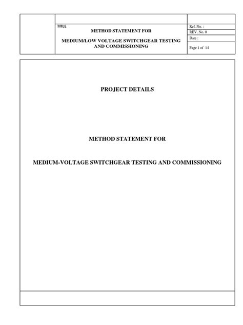 Method Statement For Mv Lv Switchgear Pdf Quality Assurance Safety