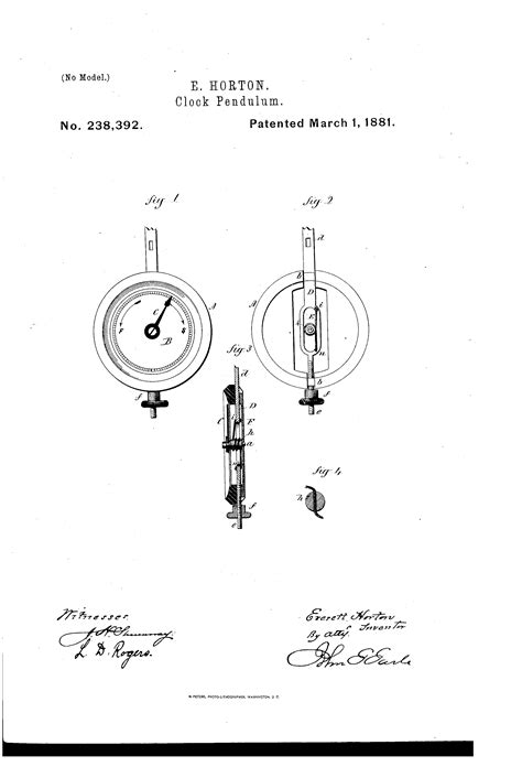 Patent Clock Pendulum By Everett Horton Issued Mar 1 1881