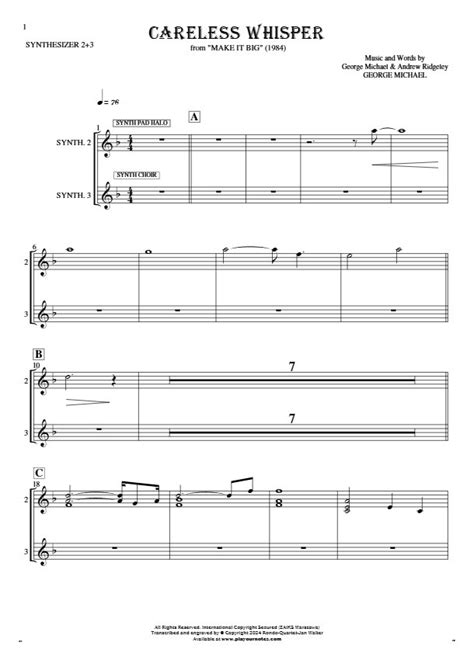 careless whisper notes for synthesizer synth pad halo synth choir