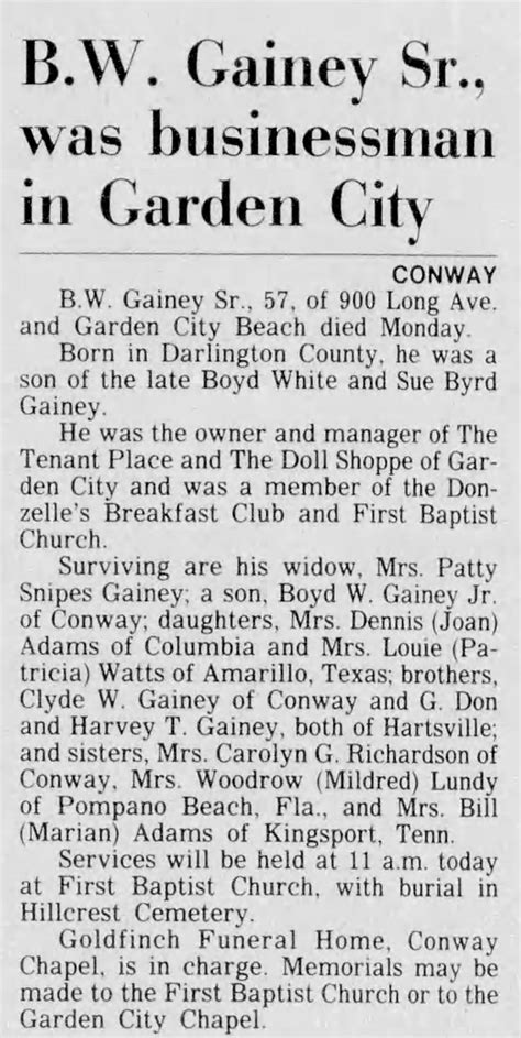 Boyd William “bw” Gainey Sr 1931 1989 Find A Grave Memorial