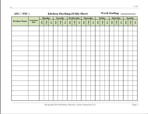 Printable Par Sheet Template