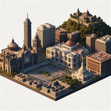 Isometric Diorama Of Mexico City Iconic Landmarks Zócalo Square With