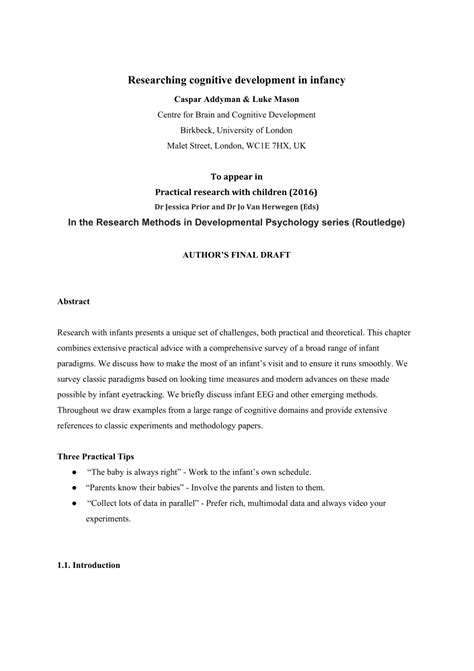 Pdf Researching Cognitive Development In Infancy