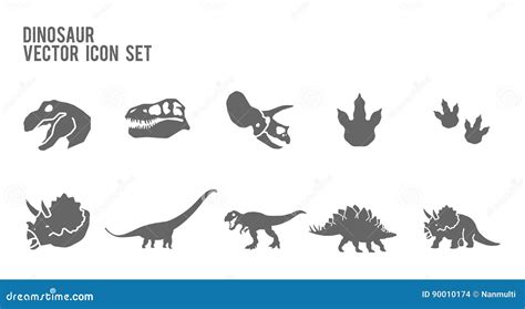 Dinosaur Skeleton Fossil Vector Icon Set Stock Vector Illustration Of