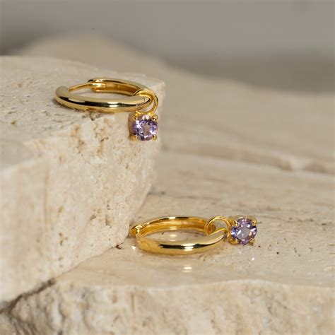 Gemma Purple Amethyst Elina Small Golden Creol Earring Sisi Copenhagen