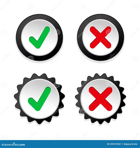 Green Check Mark Icon And Red Cross Mark Simple Dark Icons Stock Vector Illustration Of Option