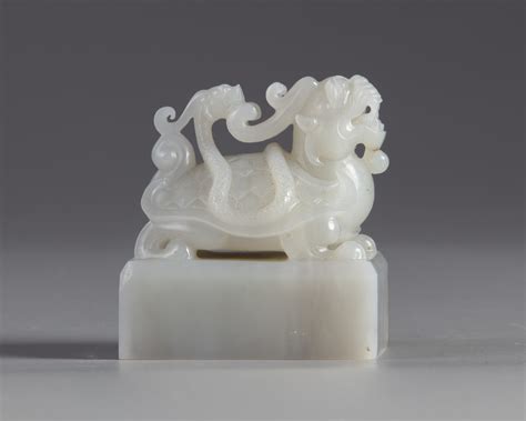 A Chinese Pale Jade Dragon Turtle Seal