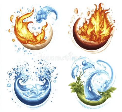 Four Classical Elements Fire Water Earth And Air Illustrated Stock