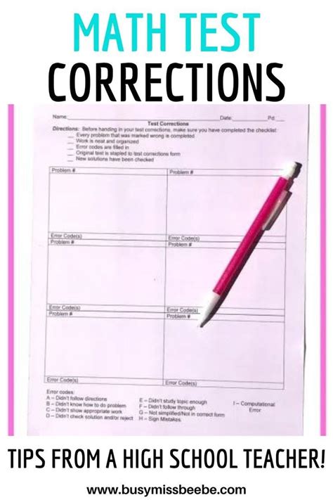 Math Test Correction Tips From A High School Teacher Math Test