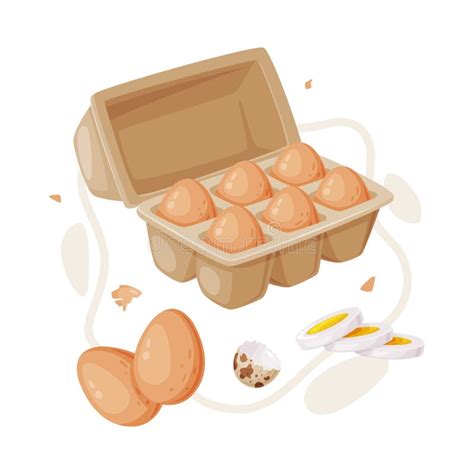 Egg With Brown Shell White And Yellow Yolk Vector Composition Stock