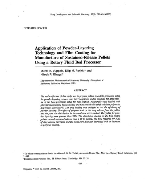 Pdf Application Of Powder Layering Technology And Film Coating For Manufacture Of Sustained