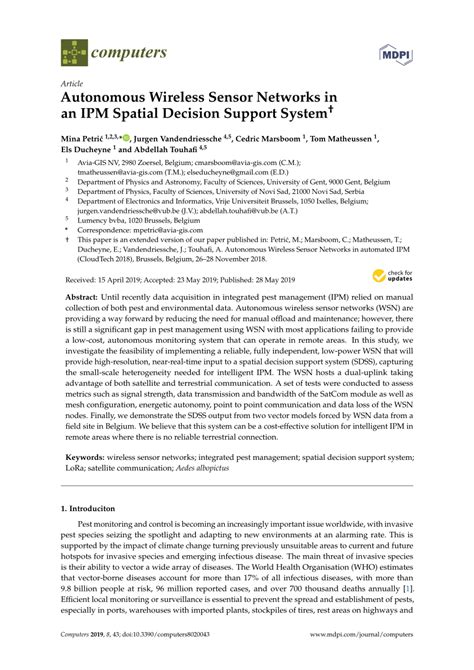 Pdf Autonomous Wireless Sensor Networks In An Ipm Spatial Decision