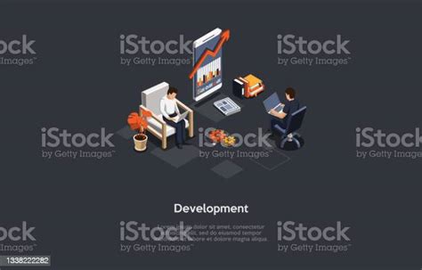 개발 컨셉 디자인 만화 3d 스타일 텍스트와 함께 등소 벡터 일러스트레이션 다양한 디지털 기술 발명 일과 삶의 질 향상에 미치는