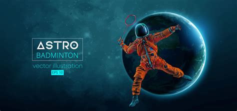 배드민턴 선수의 추상적인 실루엣 우주 활동 우주 활동 지구 화성 행성 의 배경 배드민턴 선수가 셔틀콕을 친다 벡터 3d 렌더링 그림 Championship에 대한 스톡 벡터