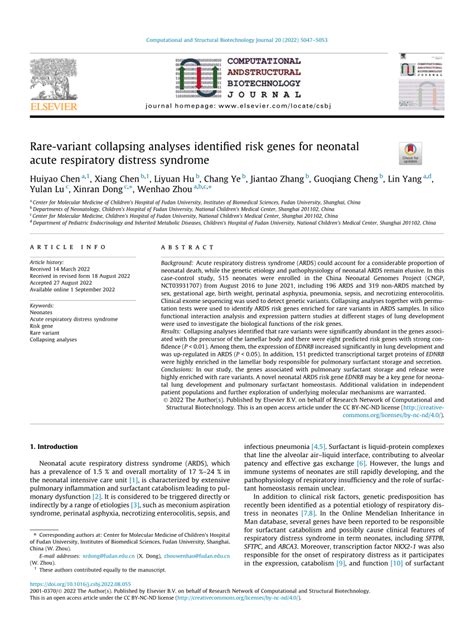 PDF Rare Variant Collapsing Analyses Identified Risk Genes For Neonatal Acute Respiratory
