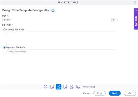 Read Excel Table Design Time Template Box