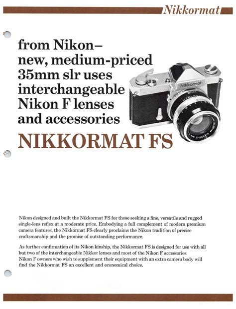Nikon Nikkormat Fs Brochure Base2photo Digital Photography