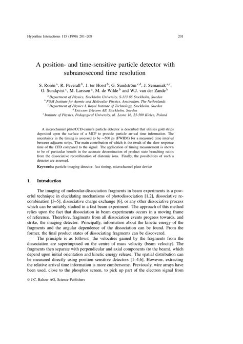 Pdf A Position And Time Sensitive Particle Detector With Subnanosecond Time Resolution