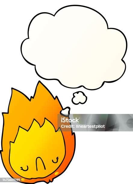 부드러운 그라데이션 스타일의 생각 거품이 있는 만화 불행한 불꽃 귀신에 대한 스톡 벡터 아트 및 기타 이미지 귀신 귀여운 그늘 Istock