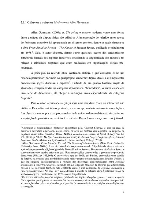 Pdf O Esporte E O Esporte Moderno Em Allen Guttmann