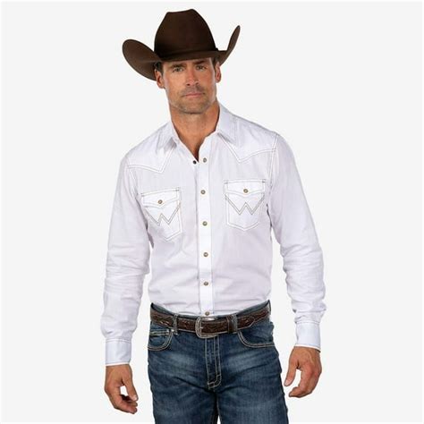 Wrangler Mens Retro Premium Solid Long Sleeve Snap Western Shirt White