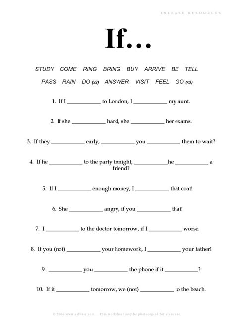 First Conditional Worksheet Eslbase Worksheets Learn English Words