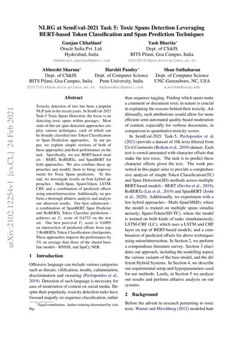 NLRG At SemEval Task Toxic Spans Detection Leveraging BERT Based Token Classification