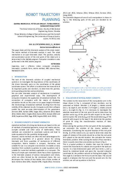 Robot Trajectory Planning Mm Science Journal