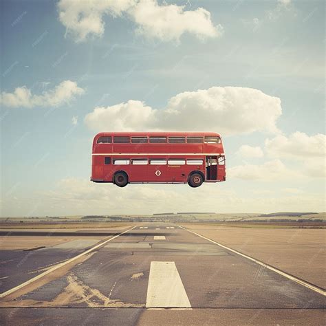 Double Decker Bus Soaring Off The Runway Premium Ai Generated Image
