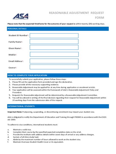 Fillable Online Reasonable Adjustment Request Fax Email Print Pdffiller